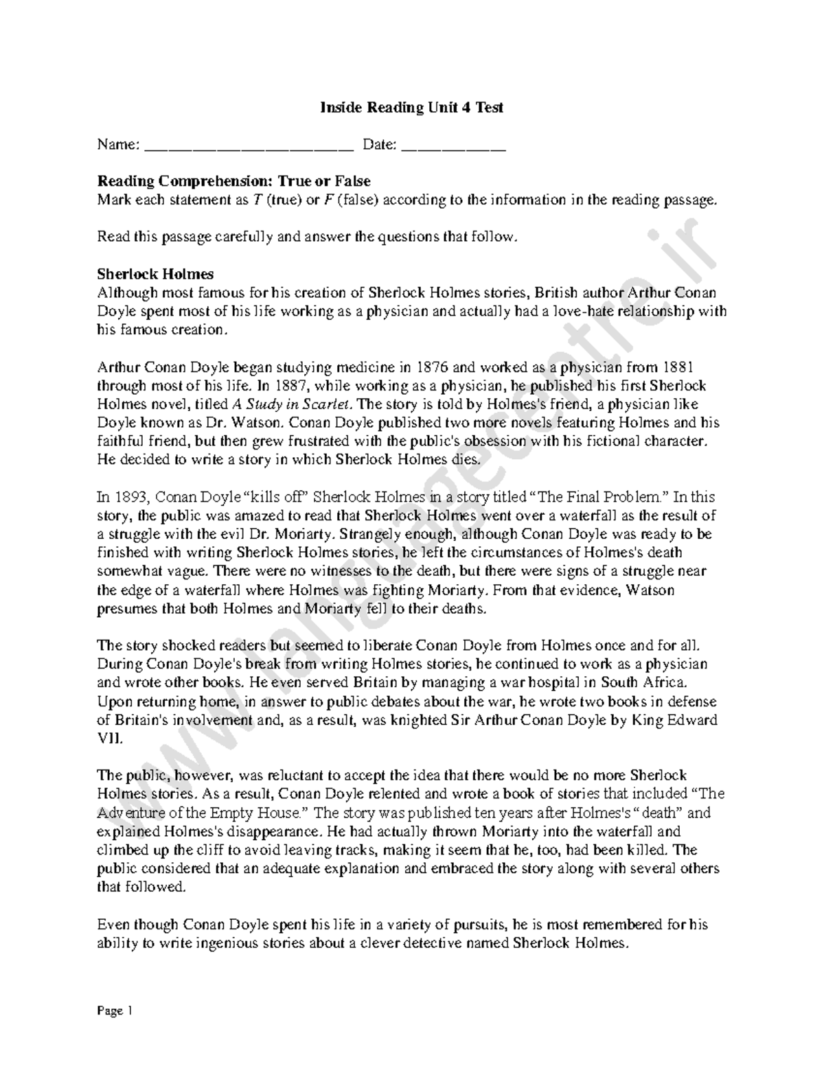 Inside Reading 2 Test Unit 4 Www Inside Reading Unit 4 Test Name
