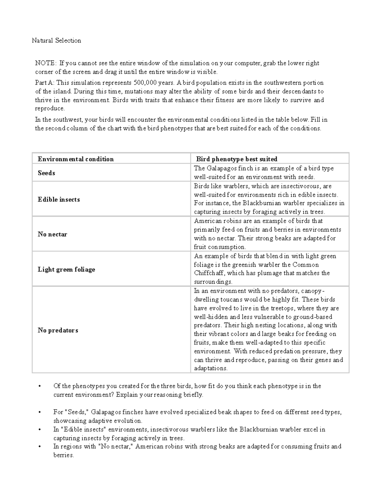 Natural Selection Sepup Activity-3 - Natural Selection NOTE: If you ...