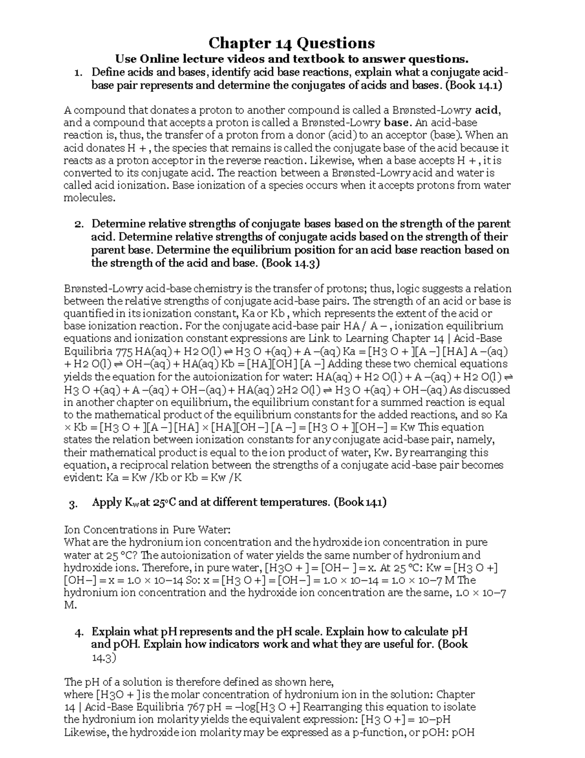 Chapter 14 Questions - Homework that needed to be completed - Use ...