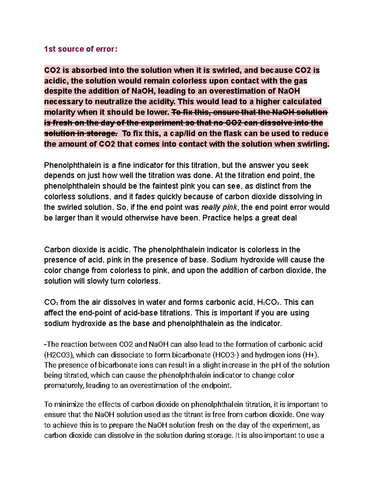 Chemistry Honors Lab - 1st source of error: CO2 is absorbed into the ...