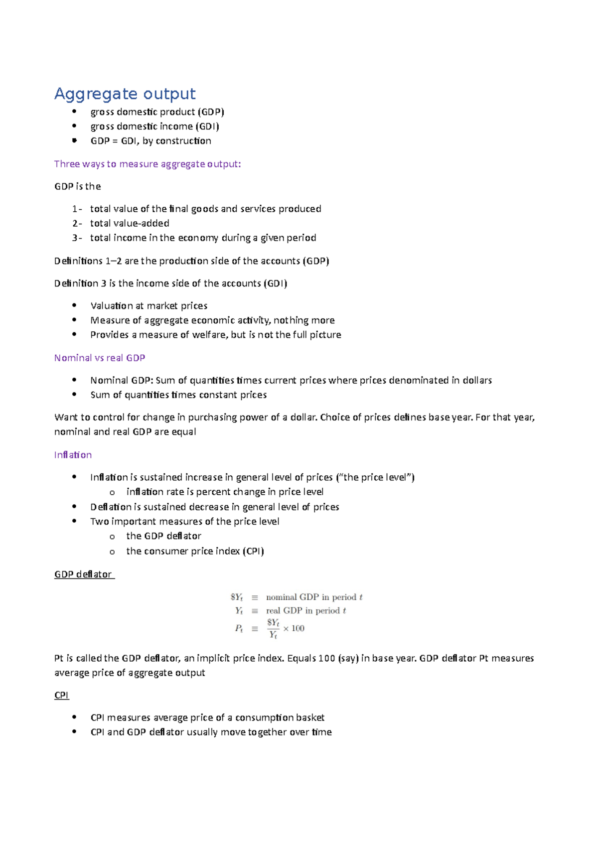 Intermediate Macroeconomics - Aggregate output gross domestic product (GDP) gross domestic - Studocu