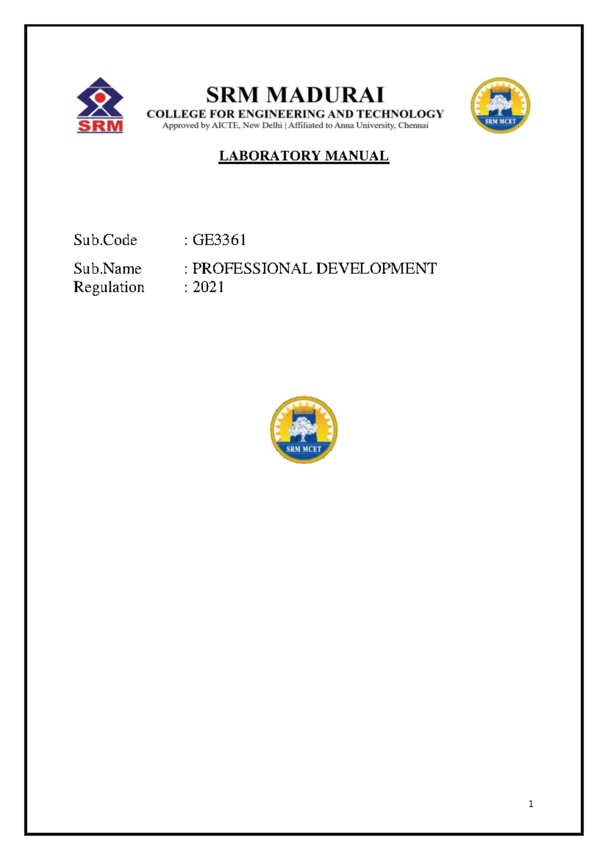 Lab user guide - Lab Manual, Anna University R2021, GE3361 Professional ...