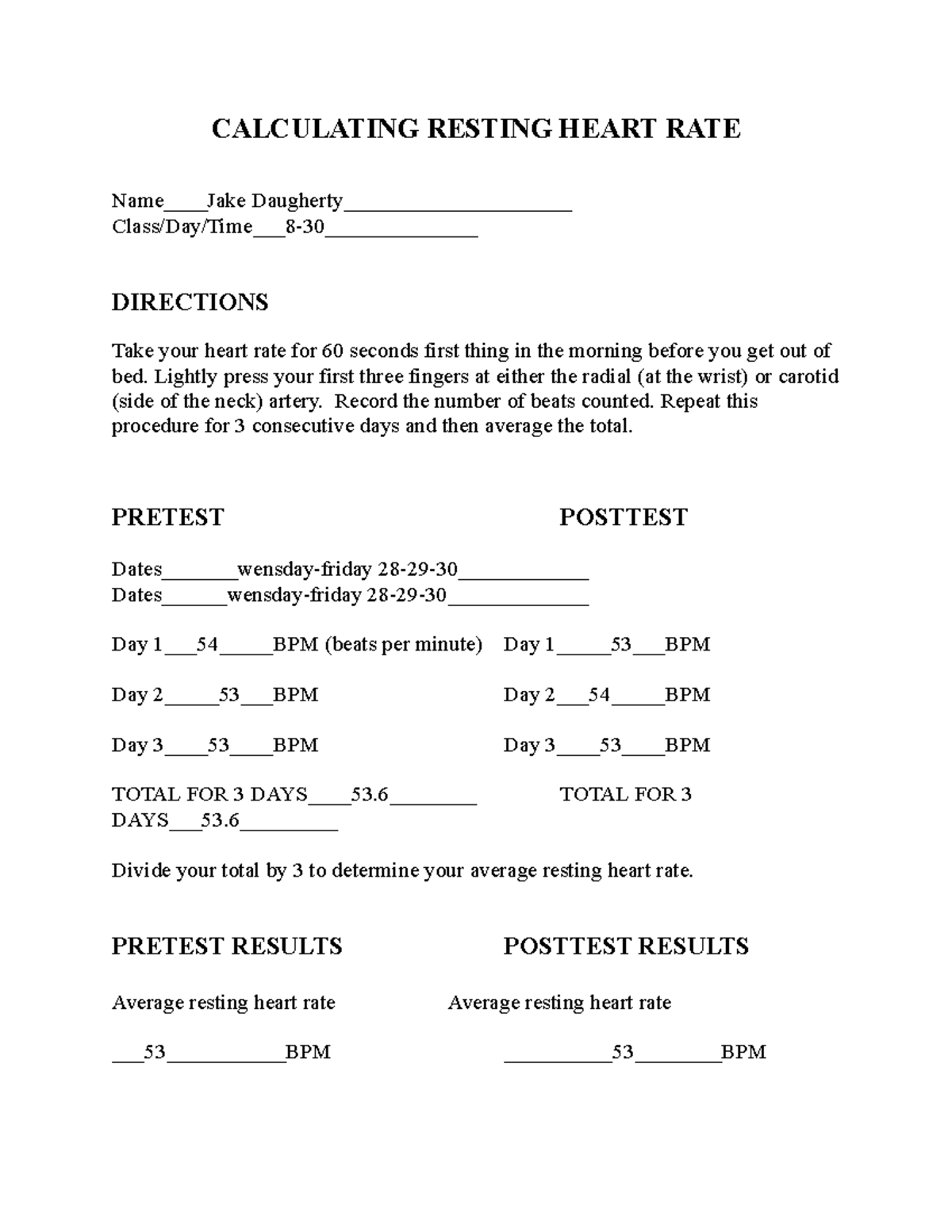 Calculating Resting Heart RATE (3) - CALCULATING RESTING HEART RATE ...