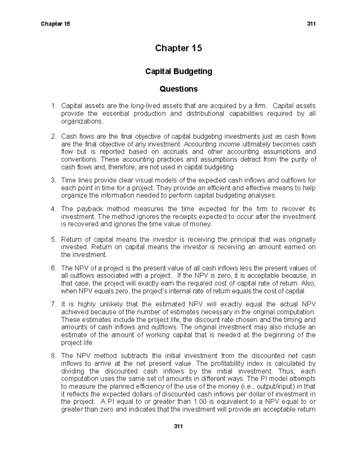 Cost Accounting (Raiborn and Kinney) SOLMAN Chapter 15 - Chapter 15 Capital Budgeting Questions ...