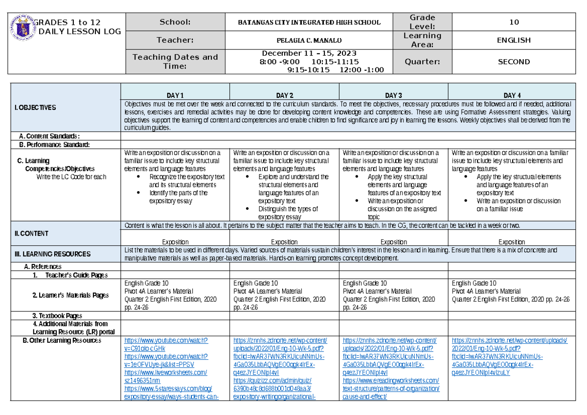 Q2-Week-6-DLL-Lesson-6-Exposition-edited - GRADES 1 to 12 DAILY LESSON ...