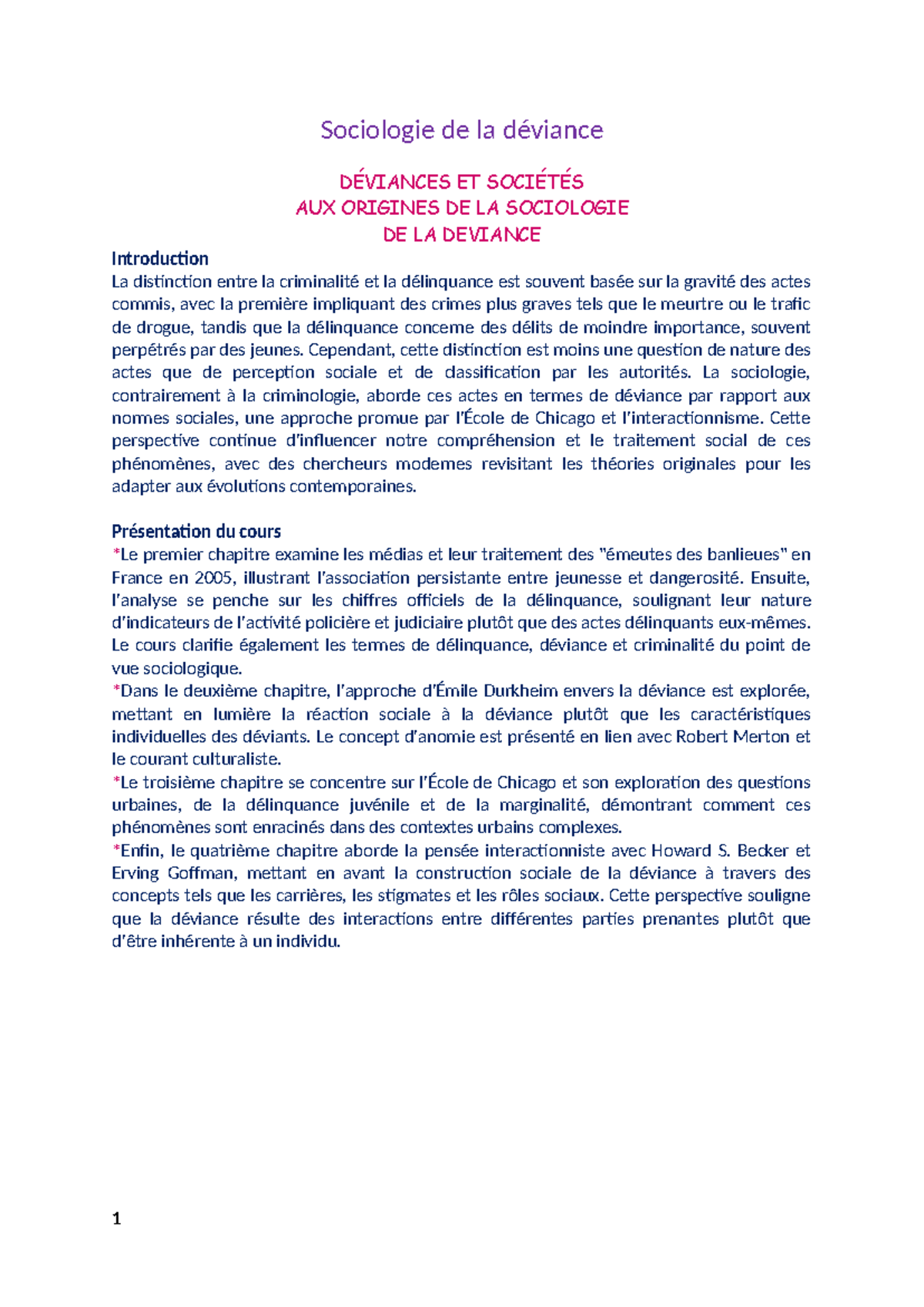 Sociologie de la déviance - Sociologie de la déviance DÉVIANCES ET ...
