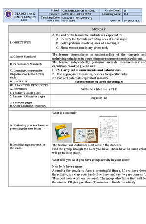 W6d4 - tle - GRADES 1 to 12 DAILY LESSON LOG School: GREENHILL HIGH ...