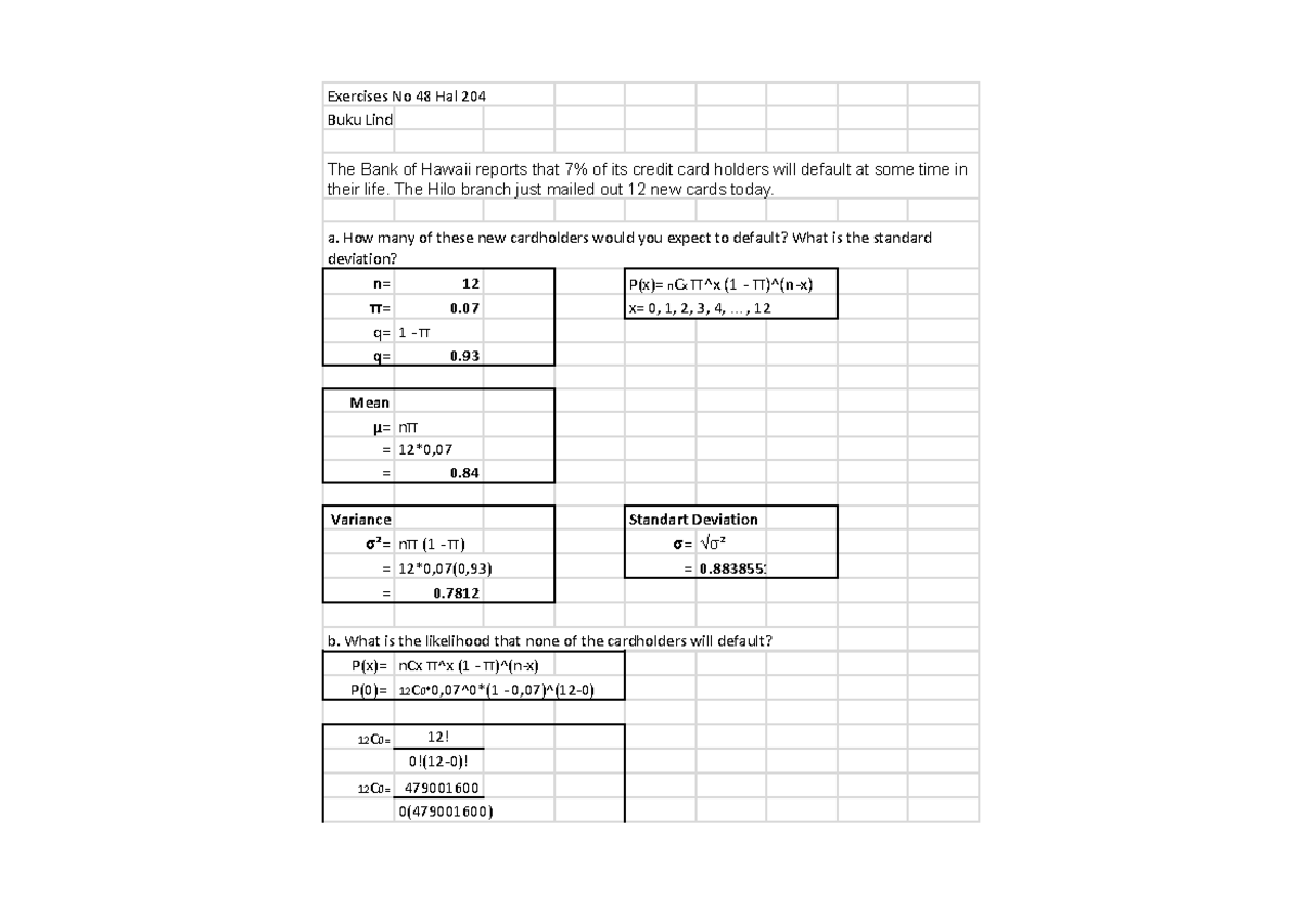Discrete Probability Distributions Excel Exercise - Exercises No 48 Hal ...