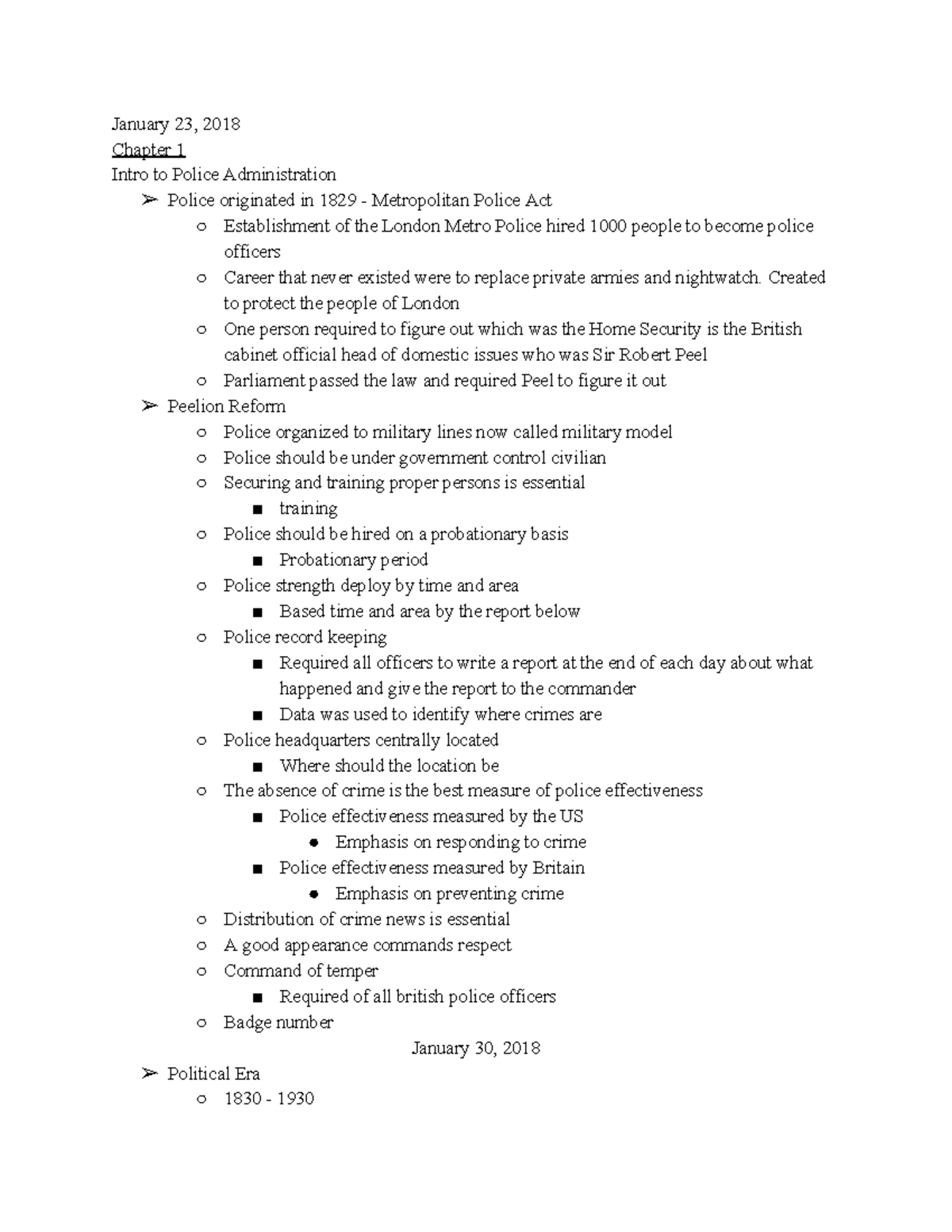 Police Organization and Administration - January 23, 2018 Chapter 1 ...