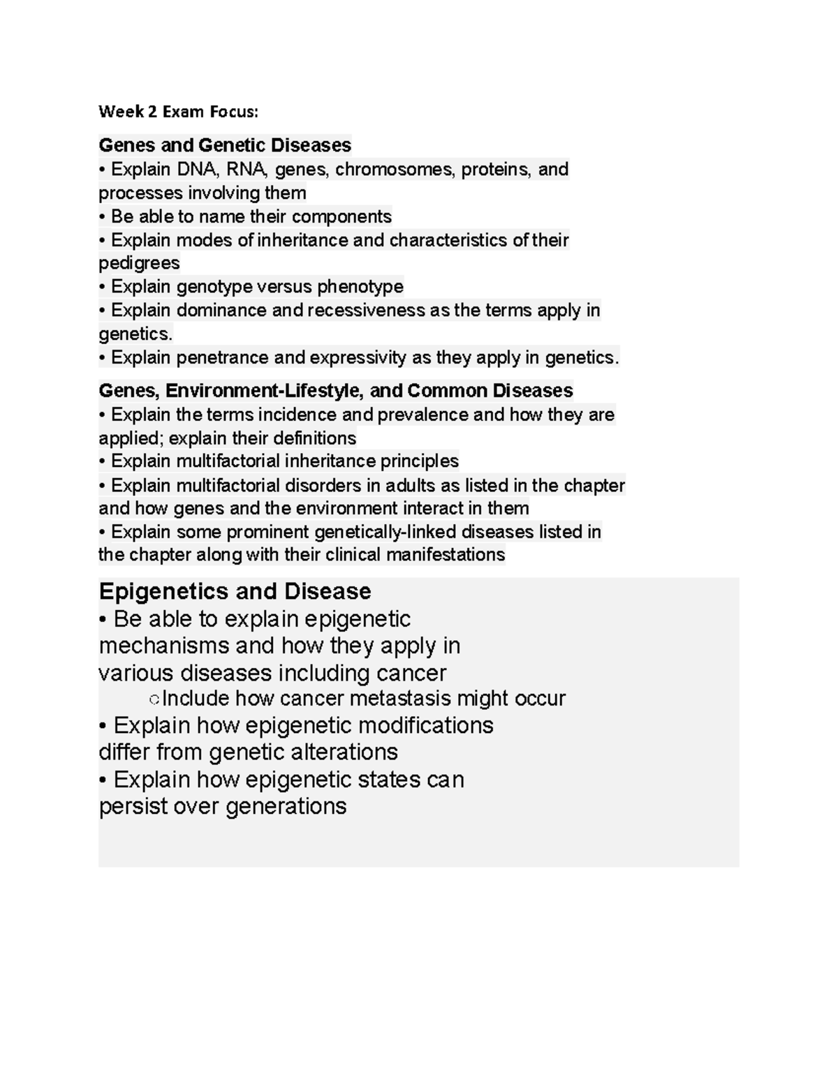 Week 2 Exam Focus - Review of Week 2 for Exam 1 - Week 2 Exam Focus ...