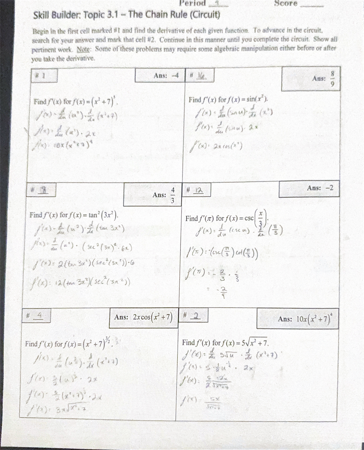 3.1 the chain rule (circuit) - Period 9 Score Skill Builder: Topic 3 ...