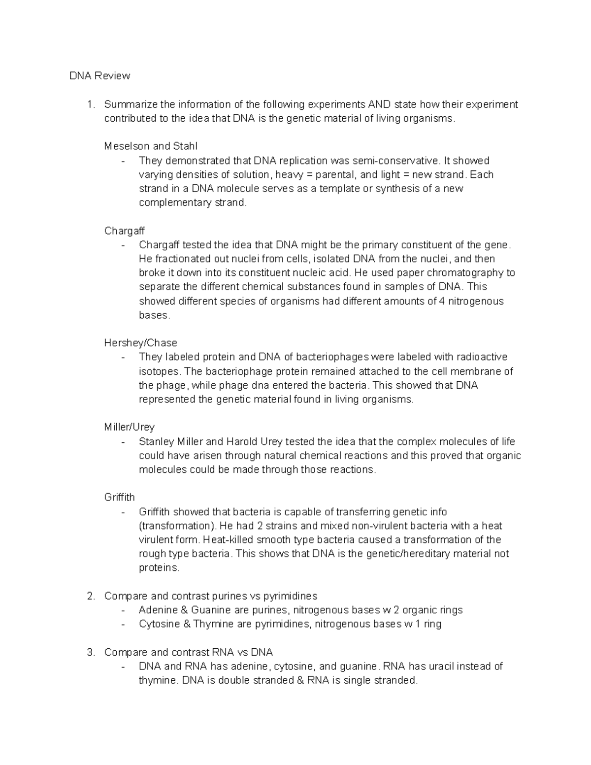 DNA Review Basics - DNA - DNA Review Summarize the information of the ...
