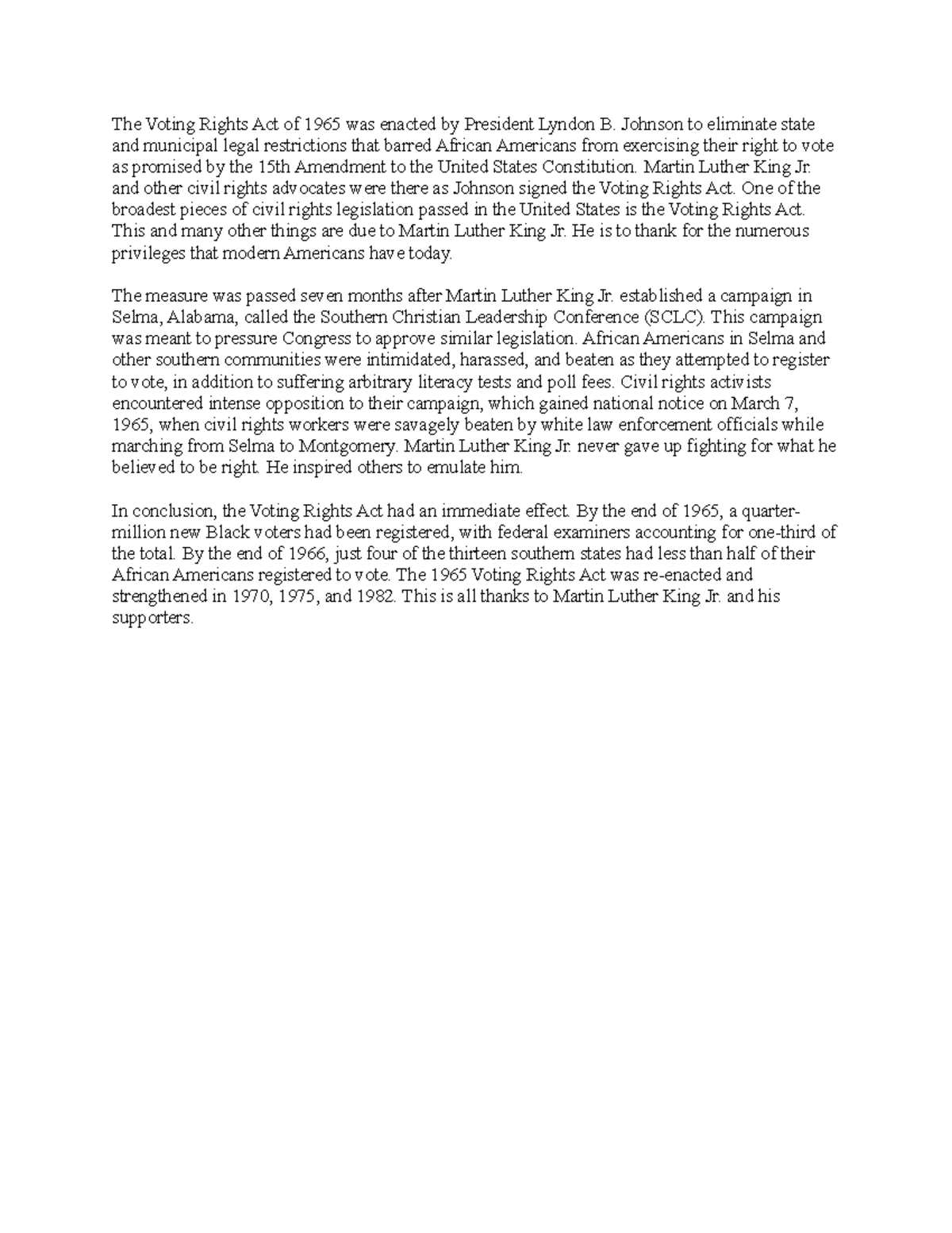 Martin Luther King Jr - The Voting Rights Act of 1965 was enacted by ...