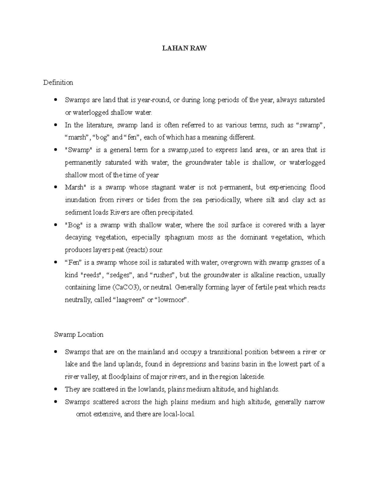 Lahan RAW - catatan teknik sipil - LAHAN RAW Definition Swamps are land ...