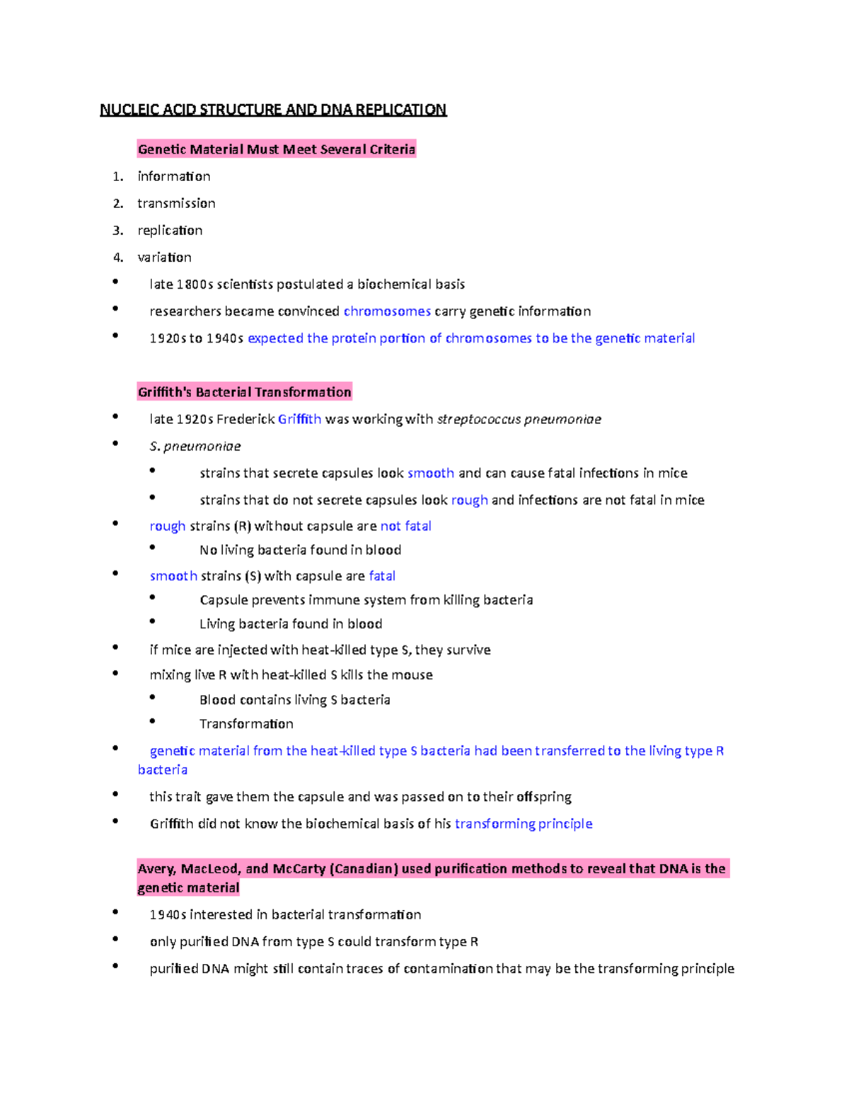Nucleic ACID Structure AND DNA Replication BIOL1P91 - NUCLEIC ACID ...
