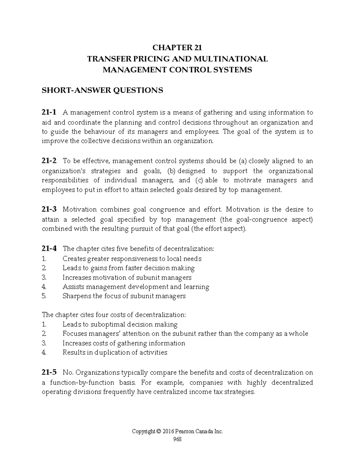 Solution Manual ch21 - Copyright © 2016 Pearson Canada Inc. CHAPTER 21 ...