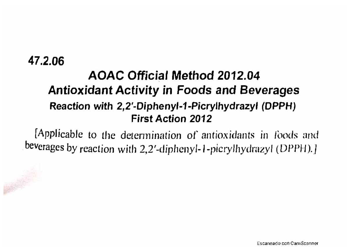 AOAC 2012 - Antioxidant Activity in Foods and Beverages - 47. AOAC ...