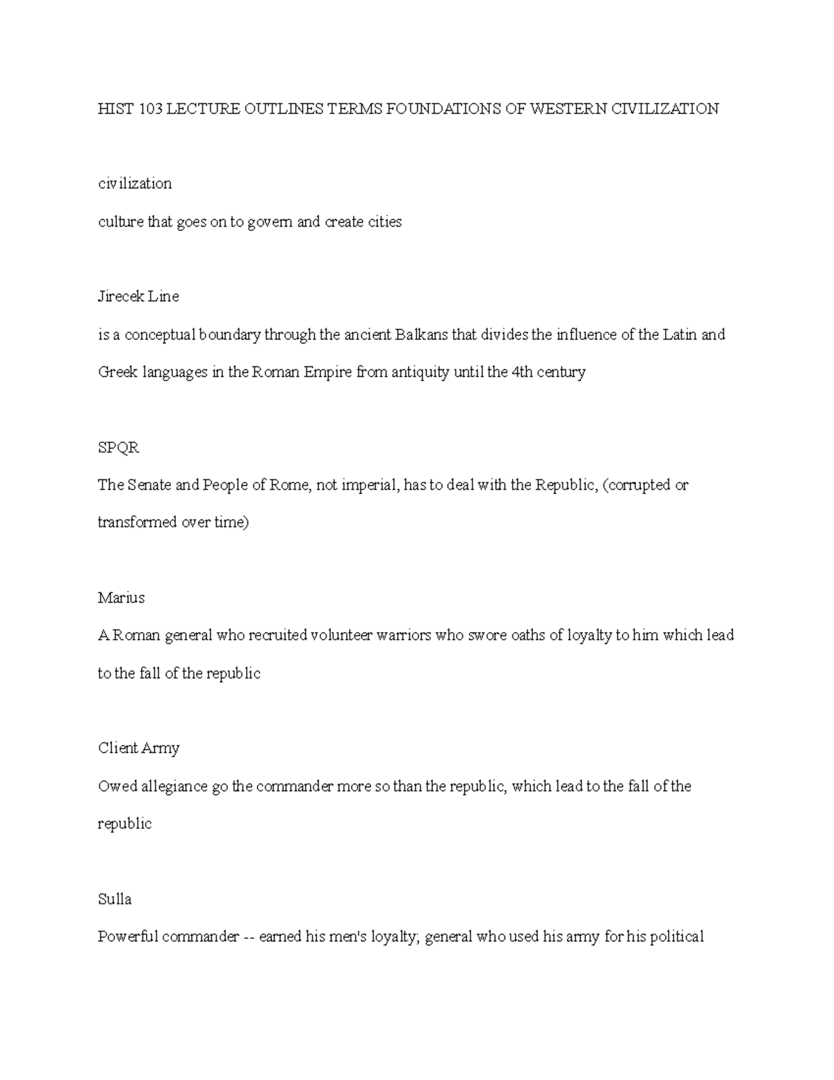 HIST 103 Lecture Outlines Terms Foundations OF Western Civilization ...