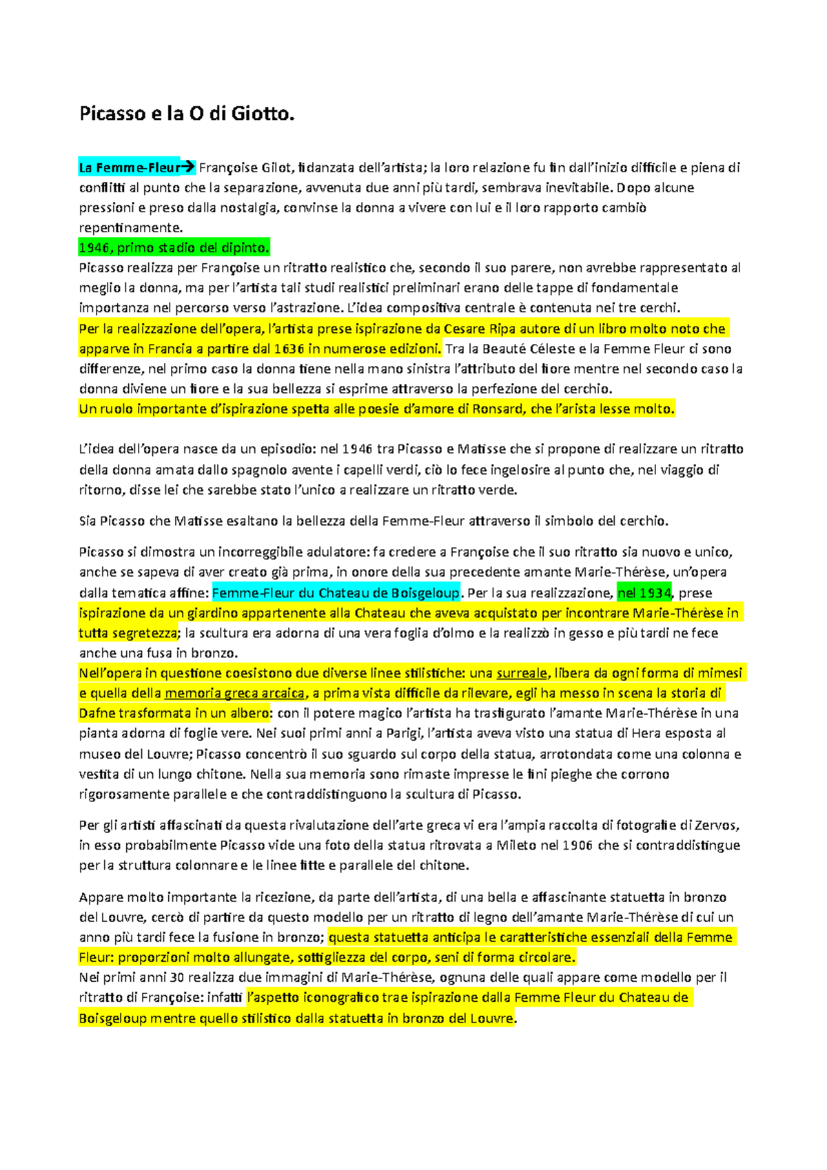 Picasso e la O di Giotto - riassunto di slides visionate a lezione ...