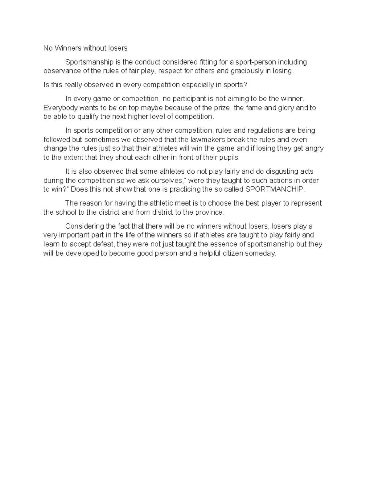 Document - Jsuw - No Winners without losers Sportsmanship is the ...