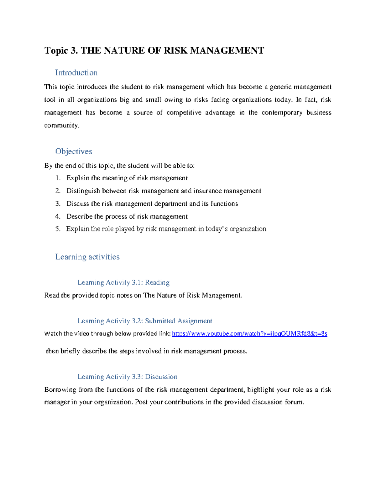 Topic 3. THE Nature OF RISK Management - Topic 3. THE NATURE OF RISK ...