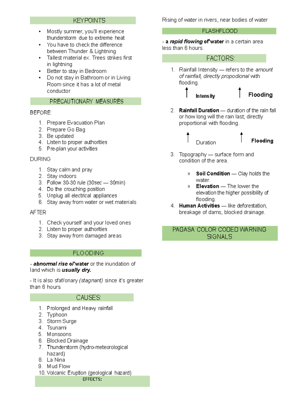 DRRR Reviewer Flooding Flashflood - EFFECTS: KEYPOINTS Mostly summer ...