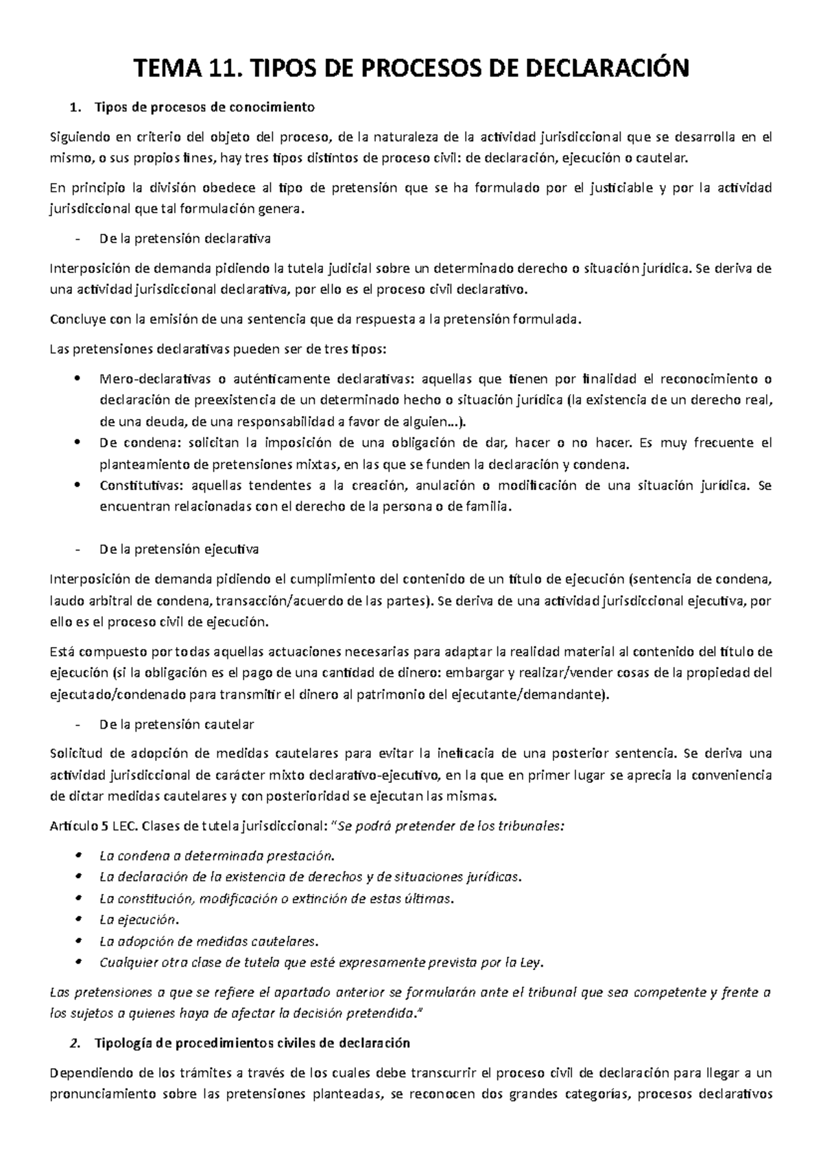 TEMA 11 - Tema 11, Procesal II, profesora Elena Pineros Polo - TEMA 11 ...