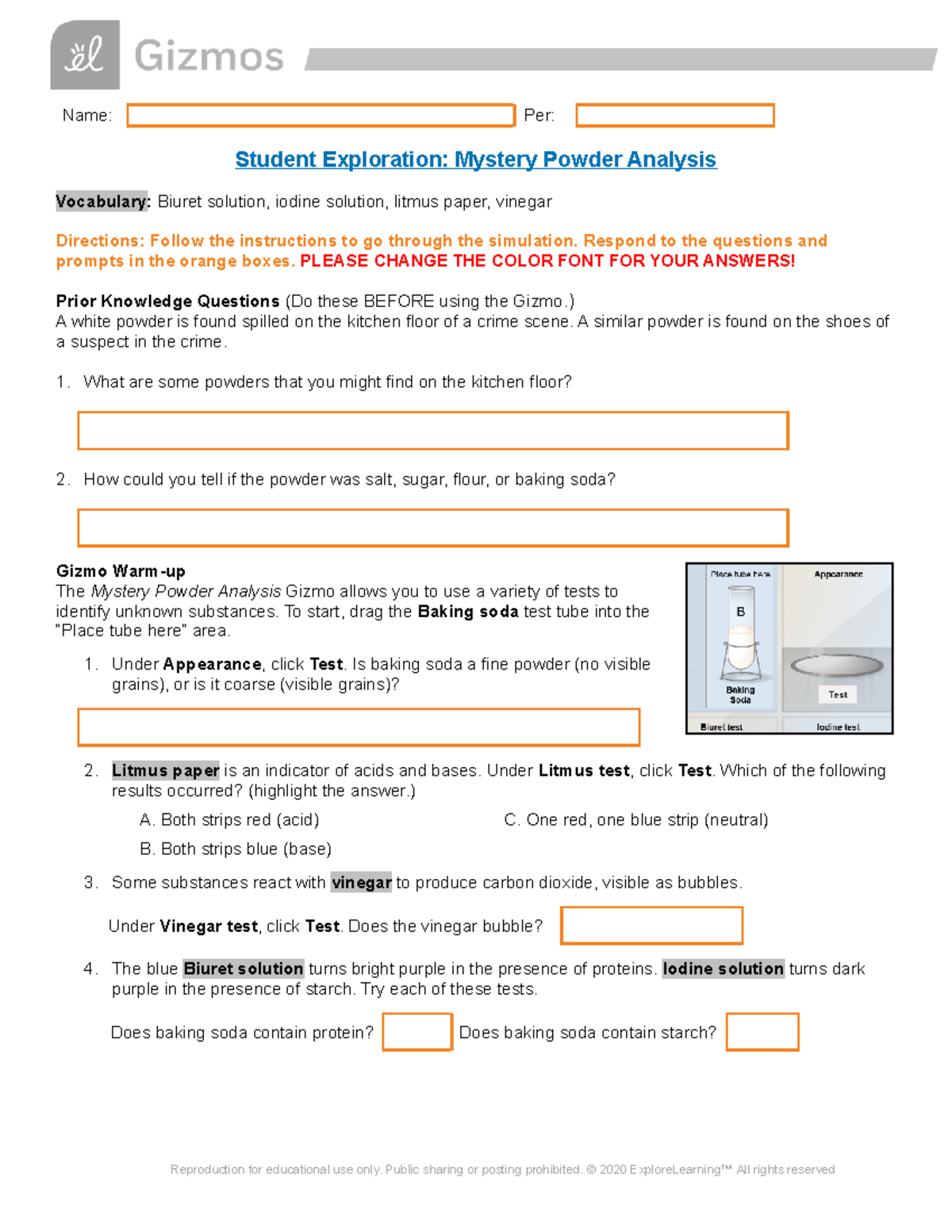 Mystery Powder Lab Updated 23-2 - Name: Per: Student Exploration ...