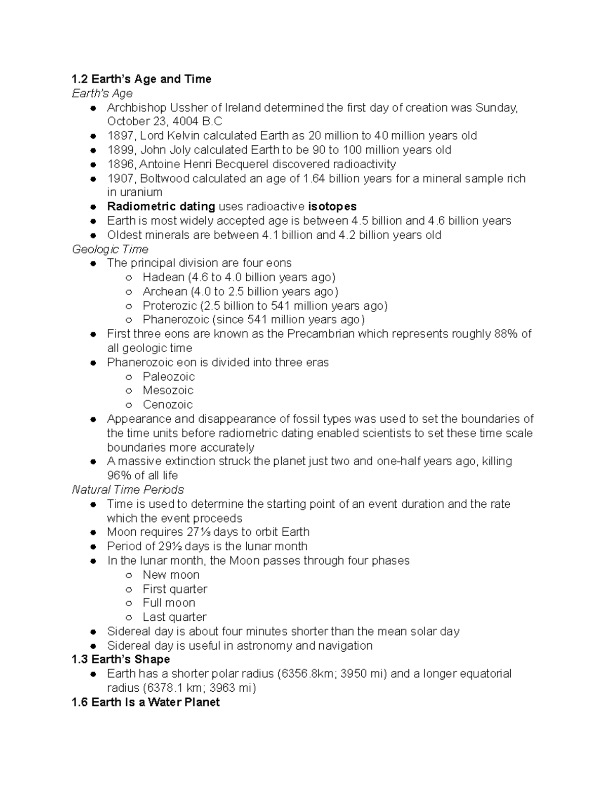 Chapter 1 The Water Planet - 1 Earth’s Age and Time Earth’s Age ...