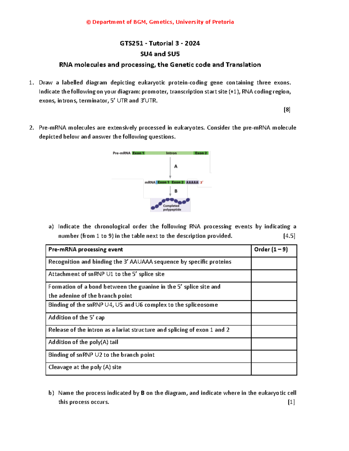 Tutorial 3 Assignment SU4&5 2024 Final - © Department of BGM, Genetics ...