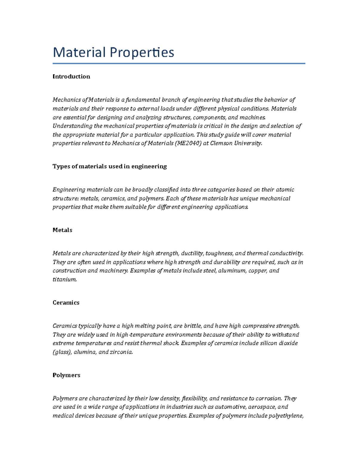 Material Properties - Material Properties Introduction Mechanics of ...