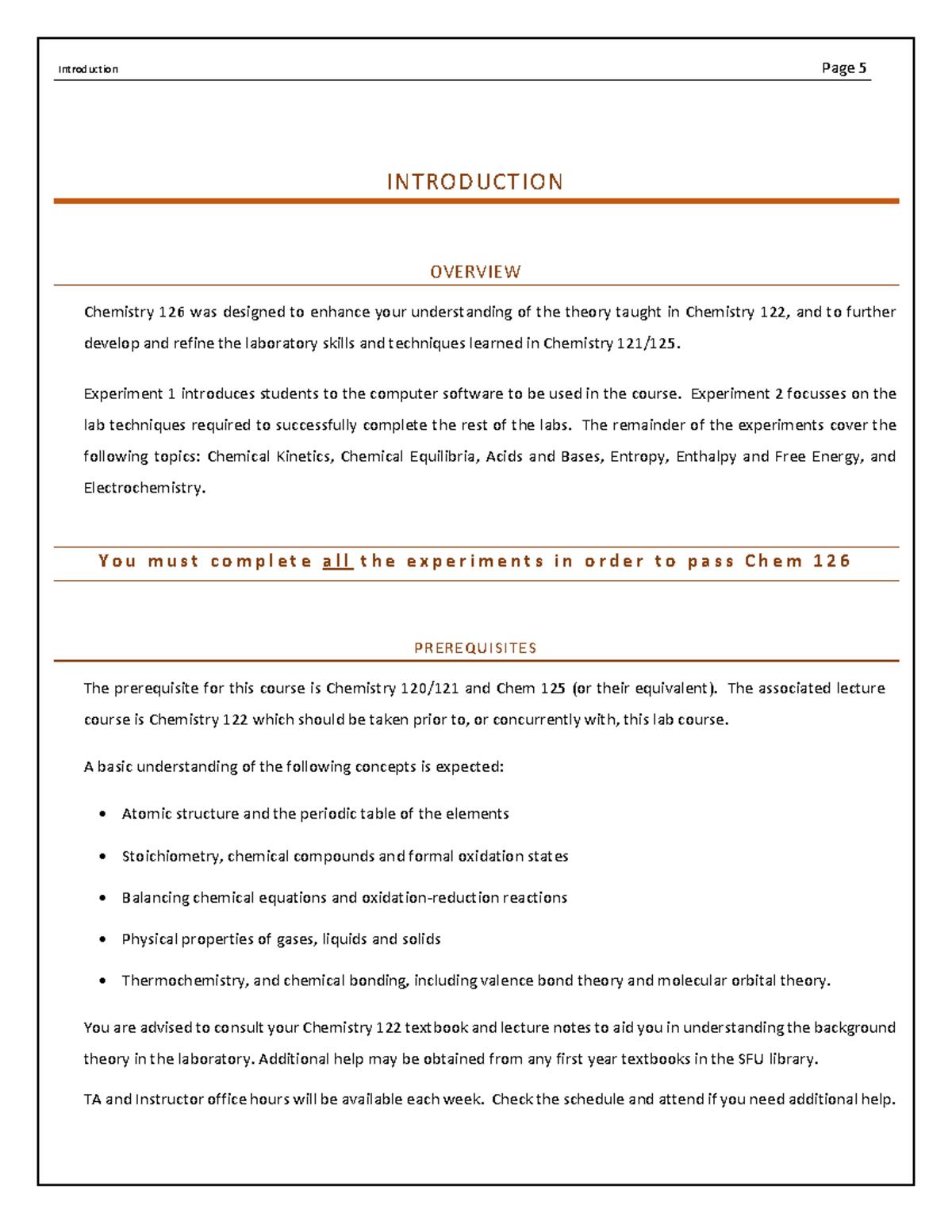 Chem 126 Lab Manual Introduction - INTRODUCTION OVERVIEW Chemistry 126 was designed to enhance ...