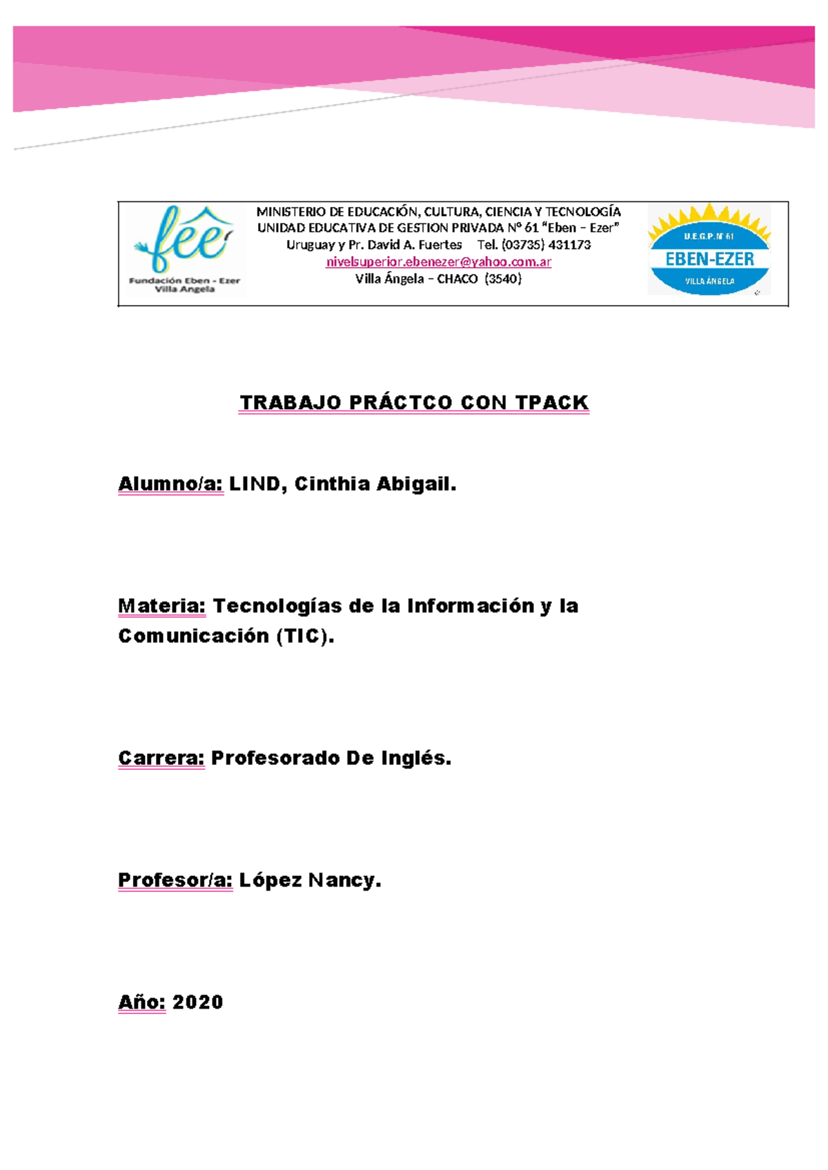 Modelo t pack- Lind abigail - MINISTERIO DE EDUCACIÓN, CULTURA, CIENCIA ...