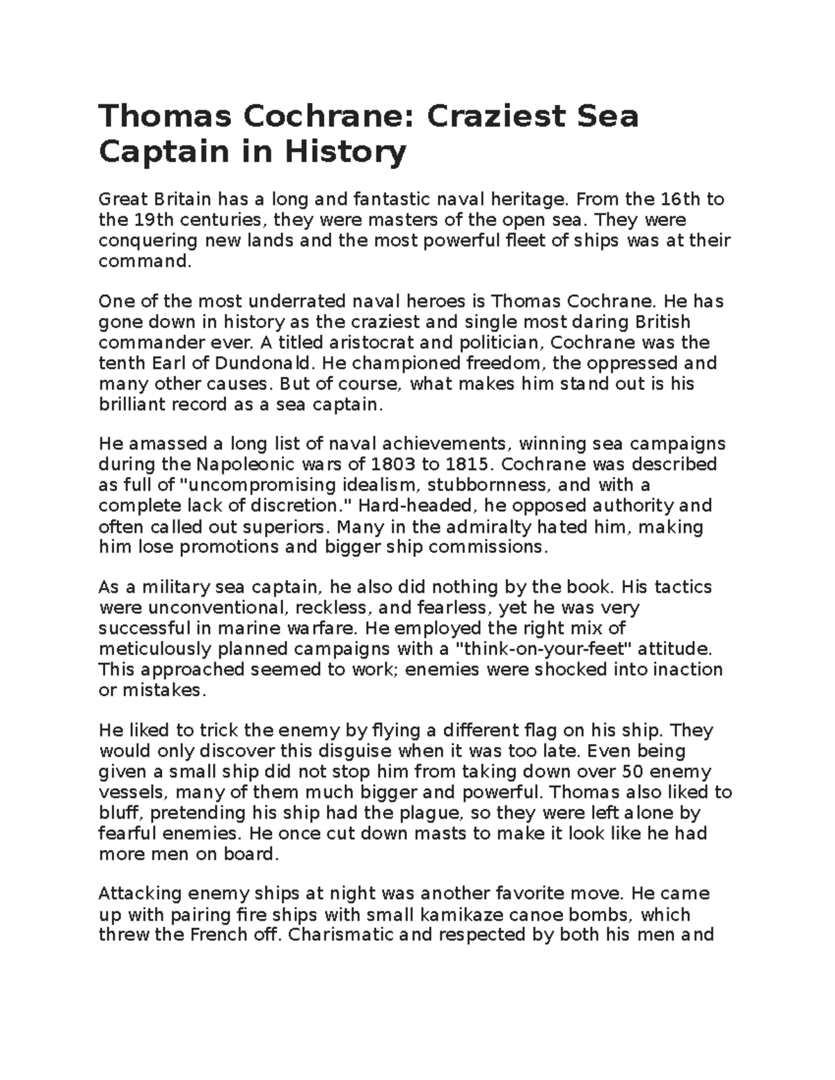 Thomas Cochrane - POO - Thomas Cochrane: Craziest Sea Captain in ...