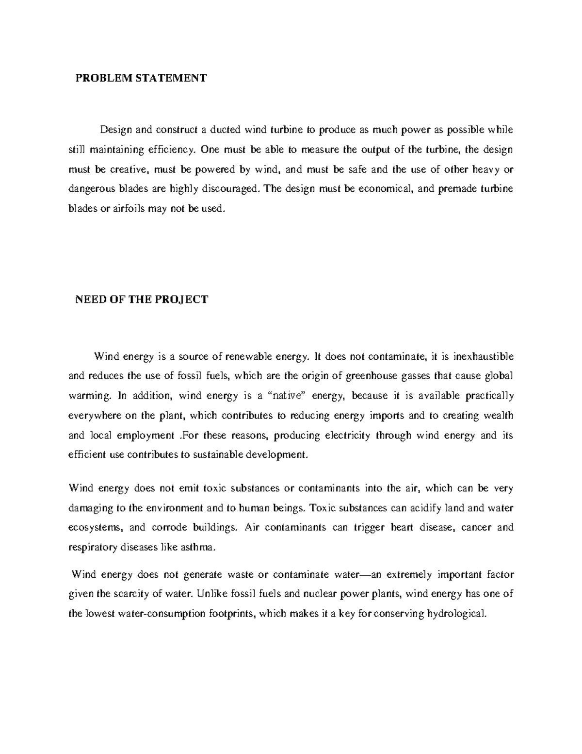 Need Of The Project of Ducted type Wind Energy - PROBLEM STATEMENT ...