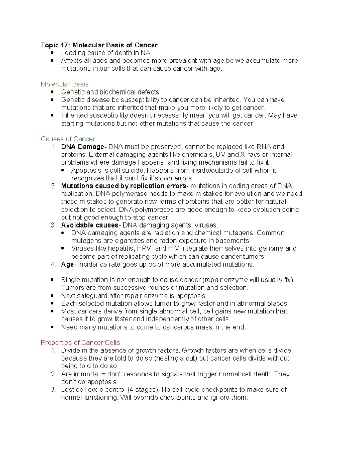 Topic 17 - Unit summary - Topic 17: Molecular Basis of Cancer Leading ...