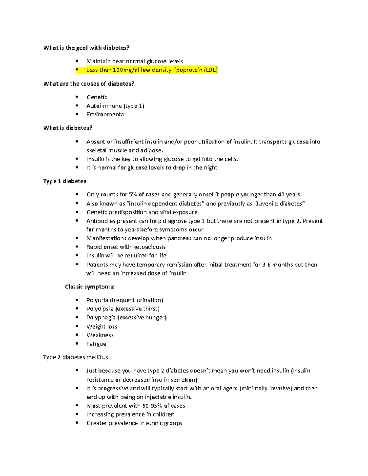 Week 6 notes - What is the goal with diabetes? Maintain near normal ...