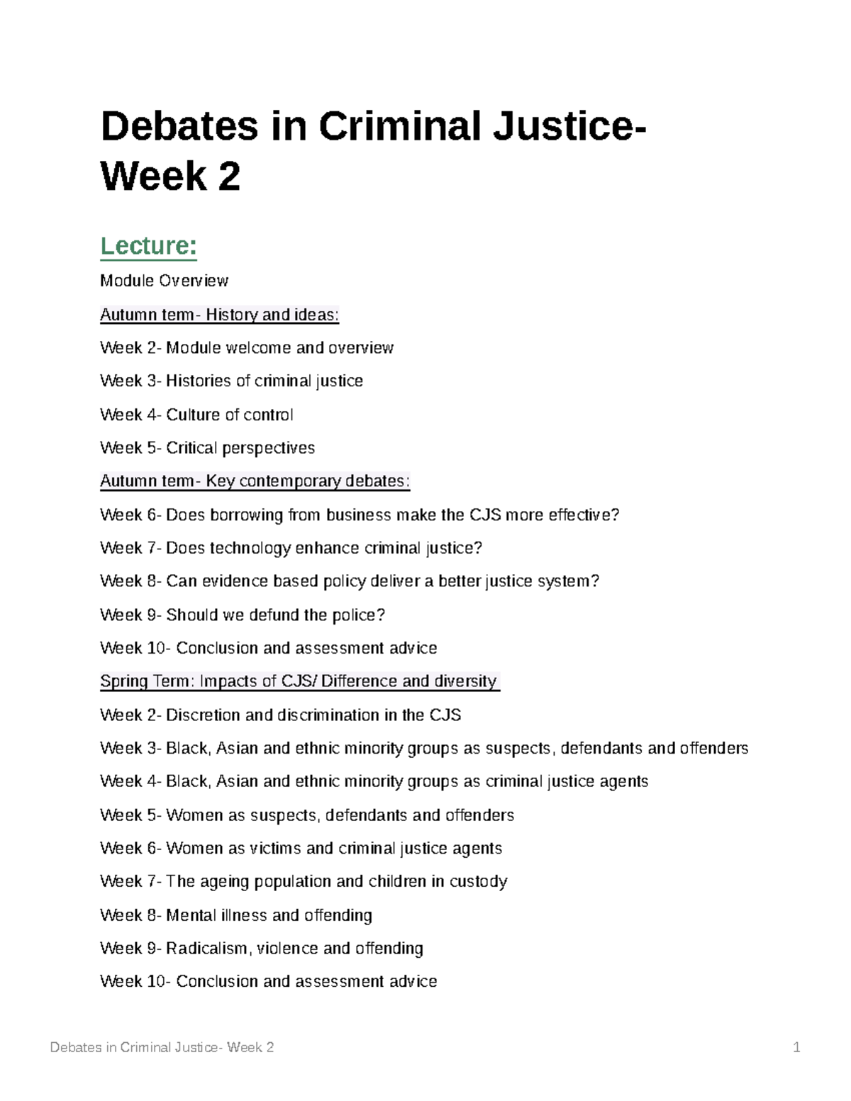 Debates in Criminal Justice- Week 2 - Debates in Criminal Justice- Week ...