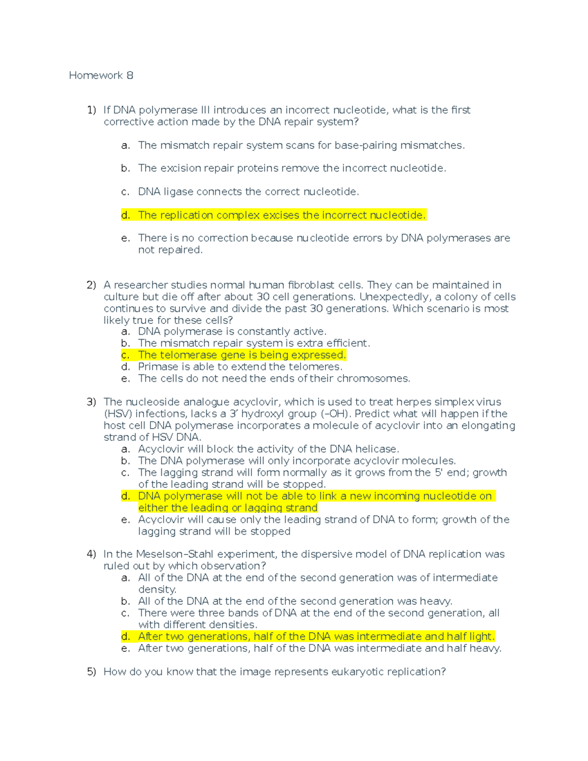 HW8 DNA Replication Answer Key - Homework 8 1) If DNA polymerase III ...