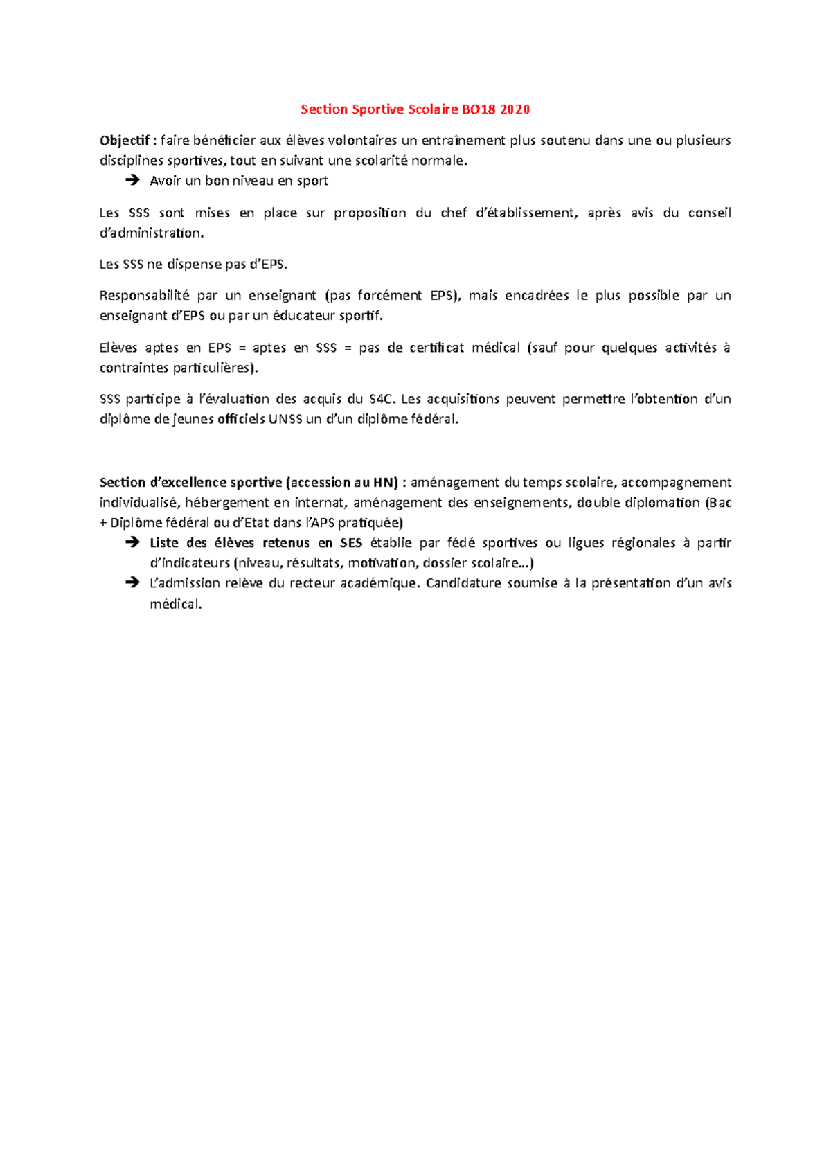 Section Sportive Scolaire BO18 2020 - Avoir un bon niveau en sport Les ...
