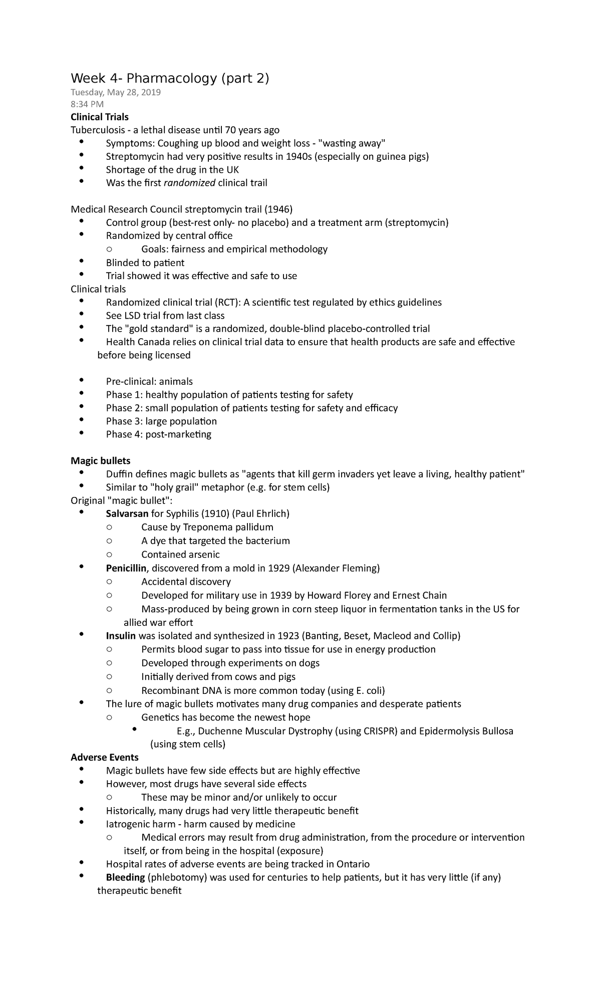 Week 4 Lecture Notes Week 4 Pharmacology Part 2 Tuesday May 28