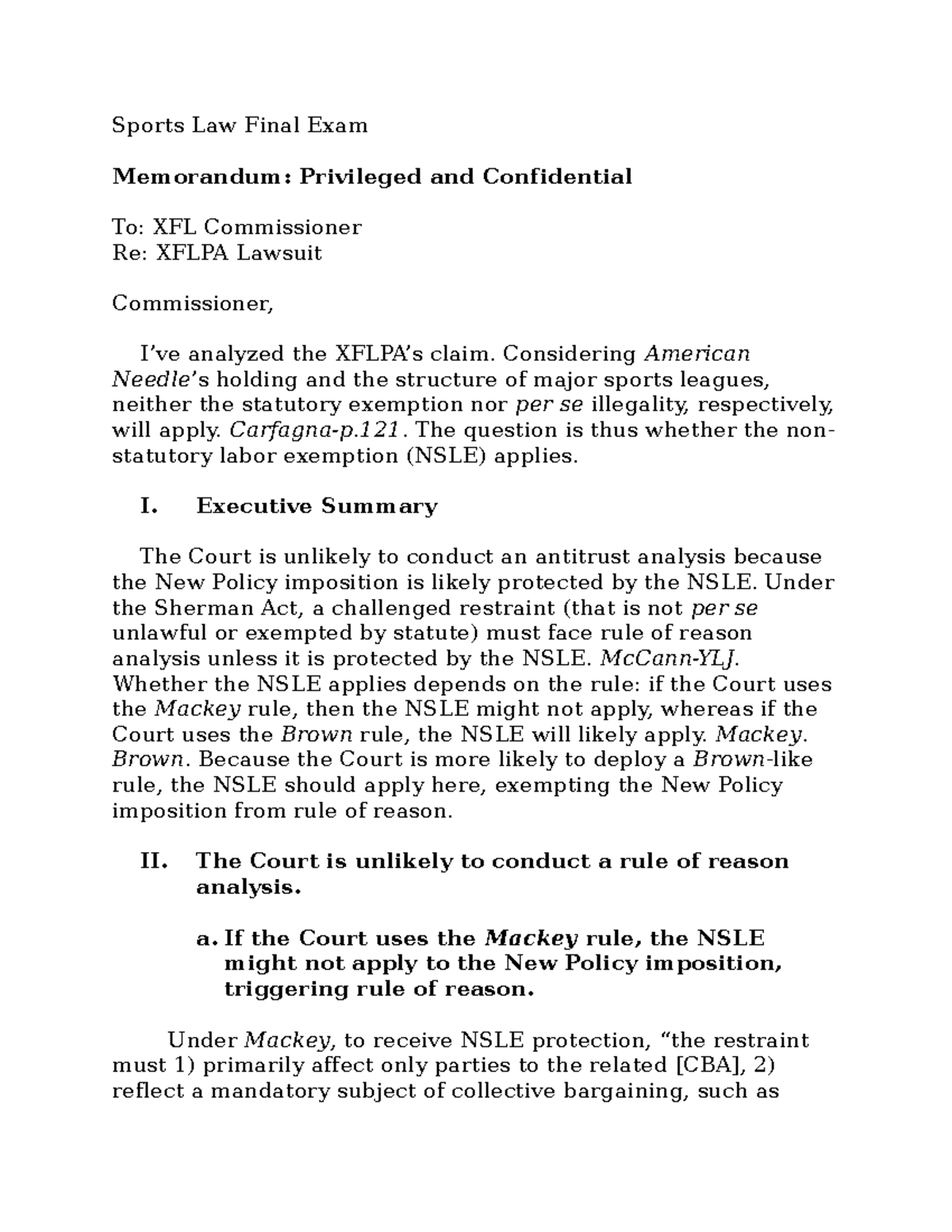 Sports-and-the-Law—2022 H Exam - Sports Law Final Exam Memorandum ...