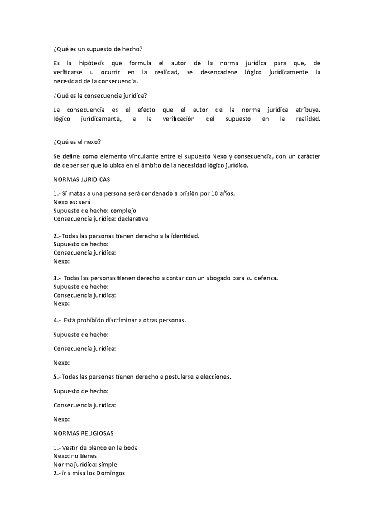 Ejemplos de normas - ¿Qué es un supuesto de hecho? Es la hipótesis que ...