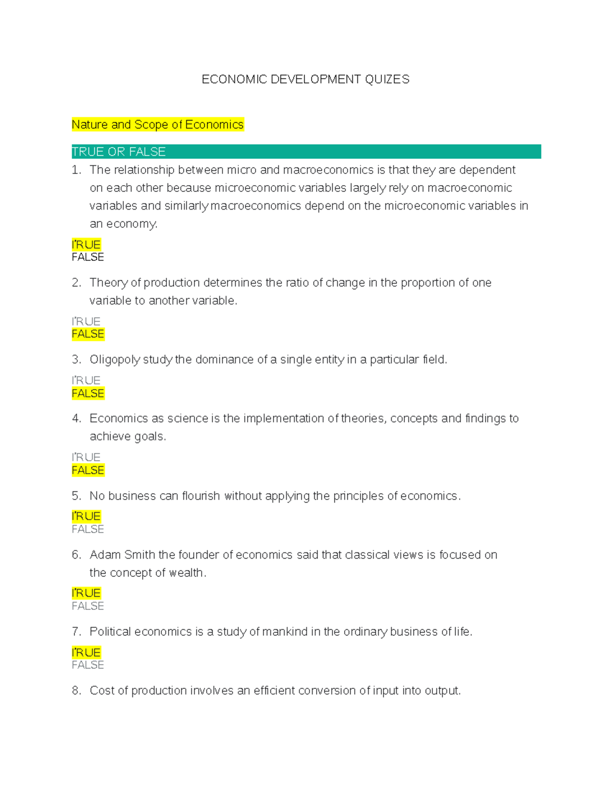 Economic Development Quizes - Prelim - ECONOMIC DEVELOPMENT QUIZES ...