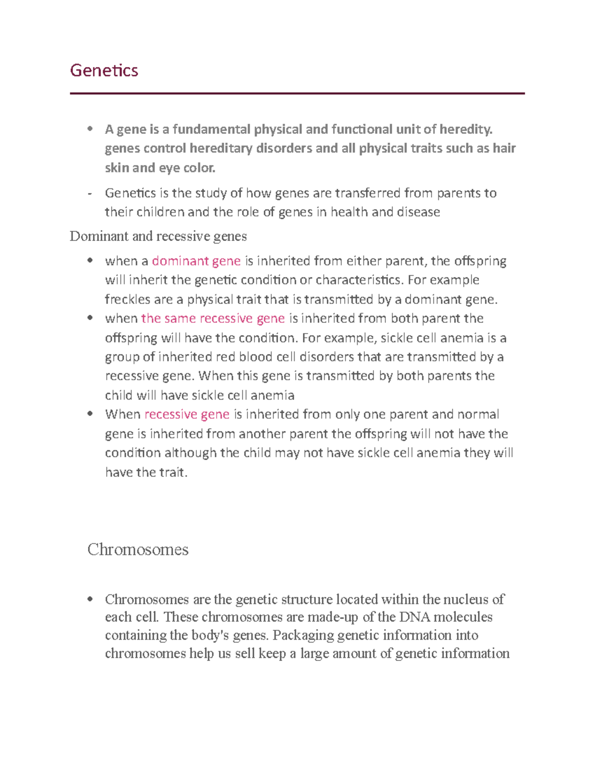 Genetics - Genes chromosomes DNA - Genetics A gene is a fundamental ...