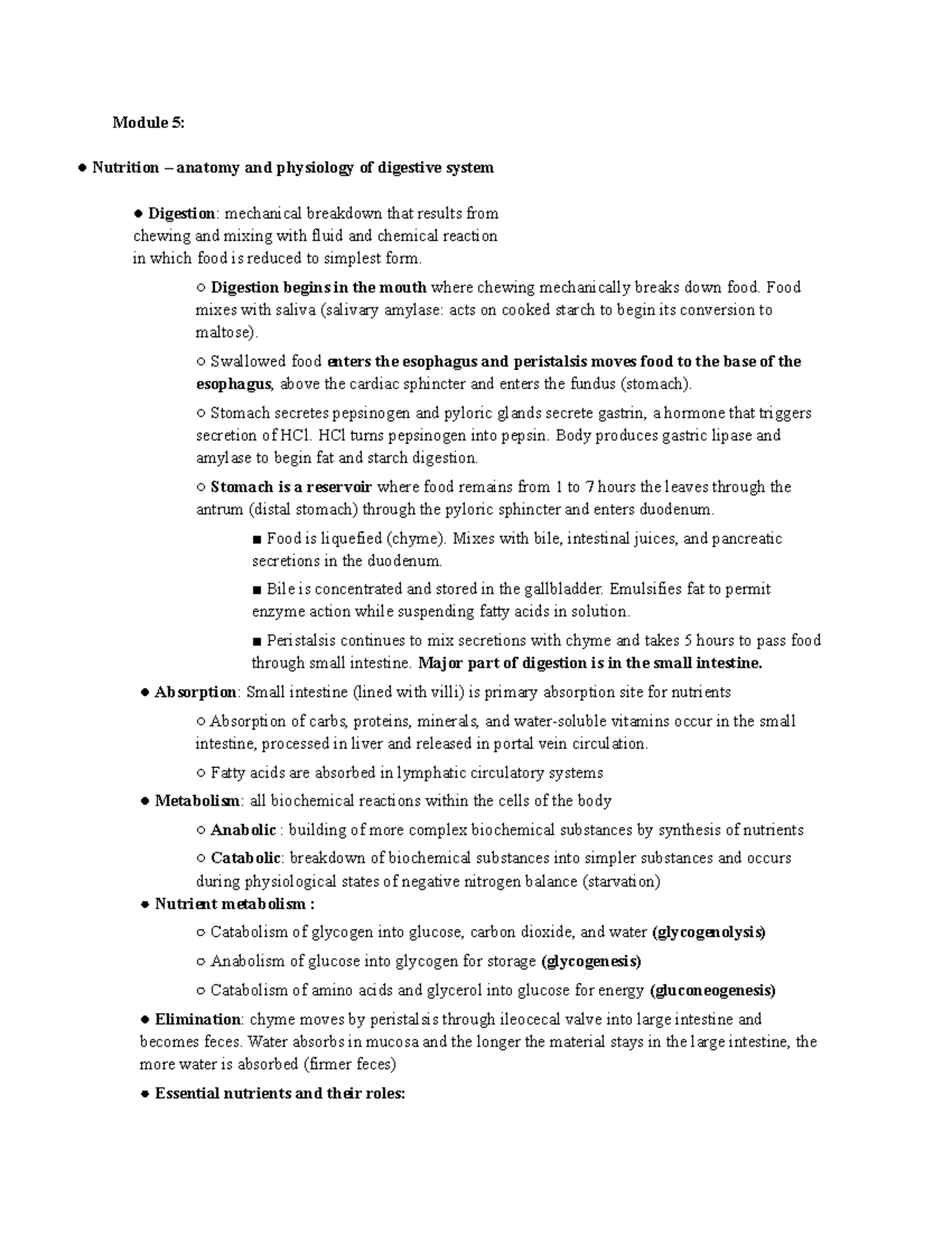 MOD 5-8 part 1 - MOD 5-8 part 1 - Module 5: Nutrition – anatomy and ...