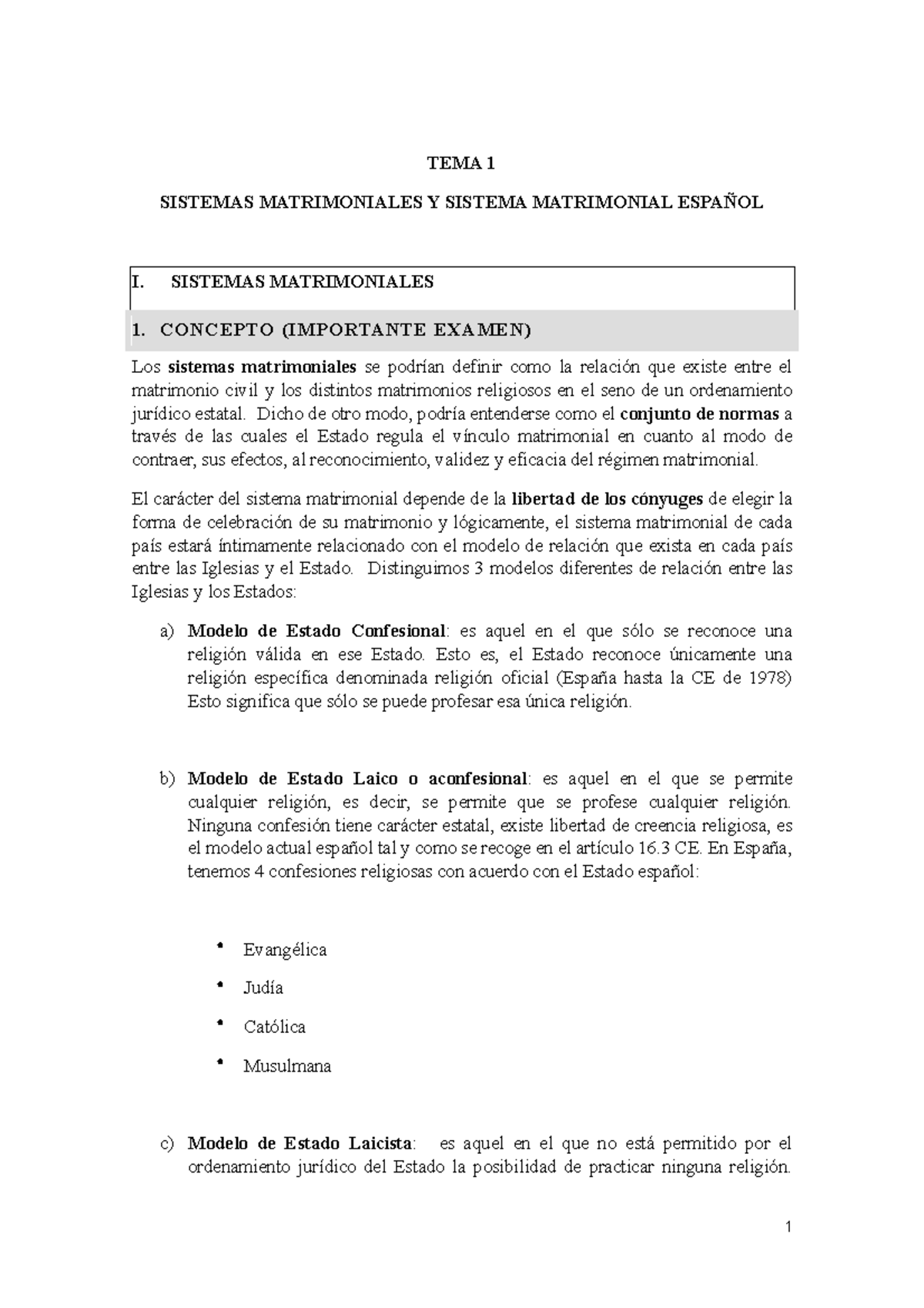 TEMA1 derecho matrimonial religioso - TEMA 1 SISTEMAS MATRIMONIALES Y ...