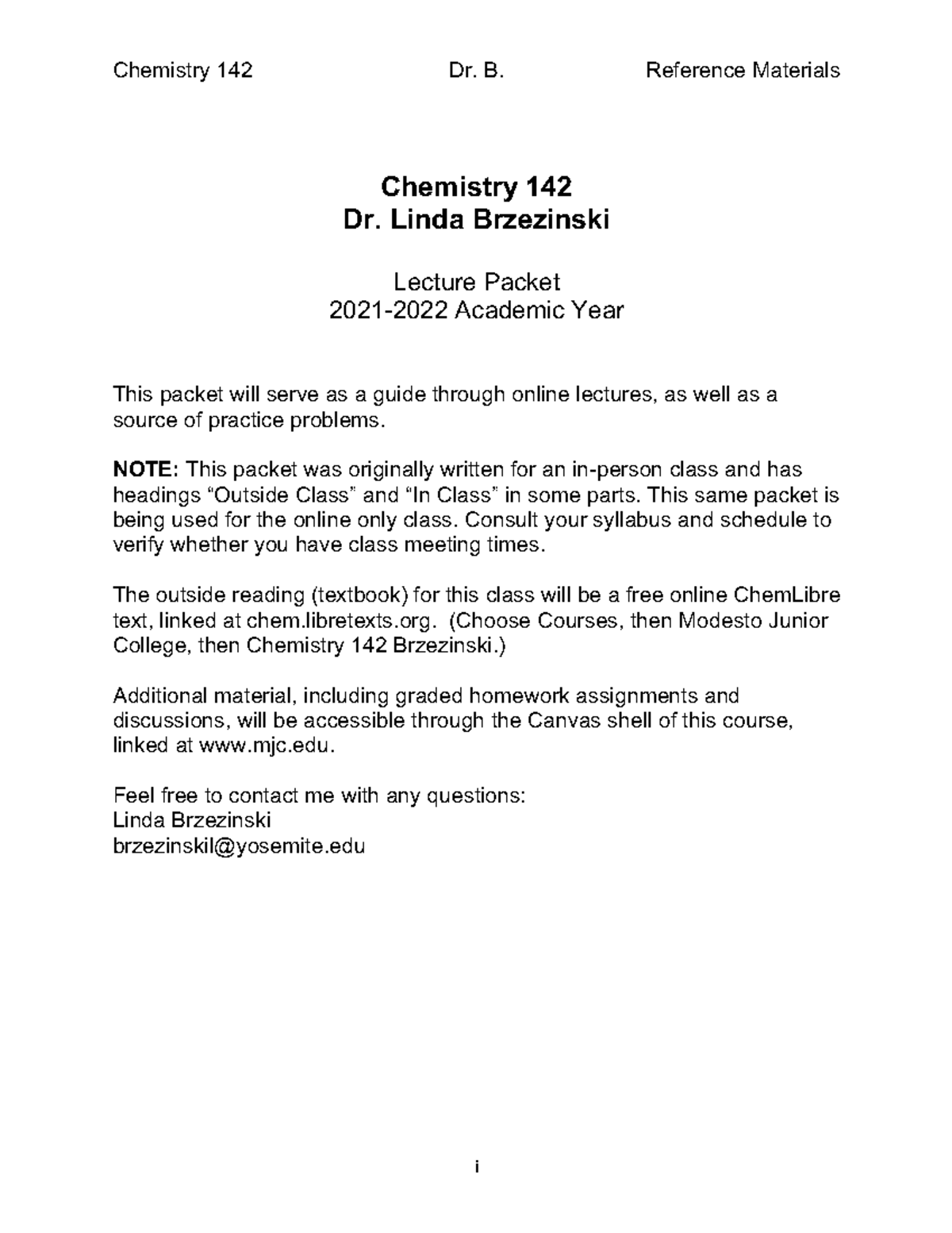 142CHEMpacket 2021to22 - Chemistry 142 Dr. B. Reference Materials i ...