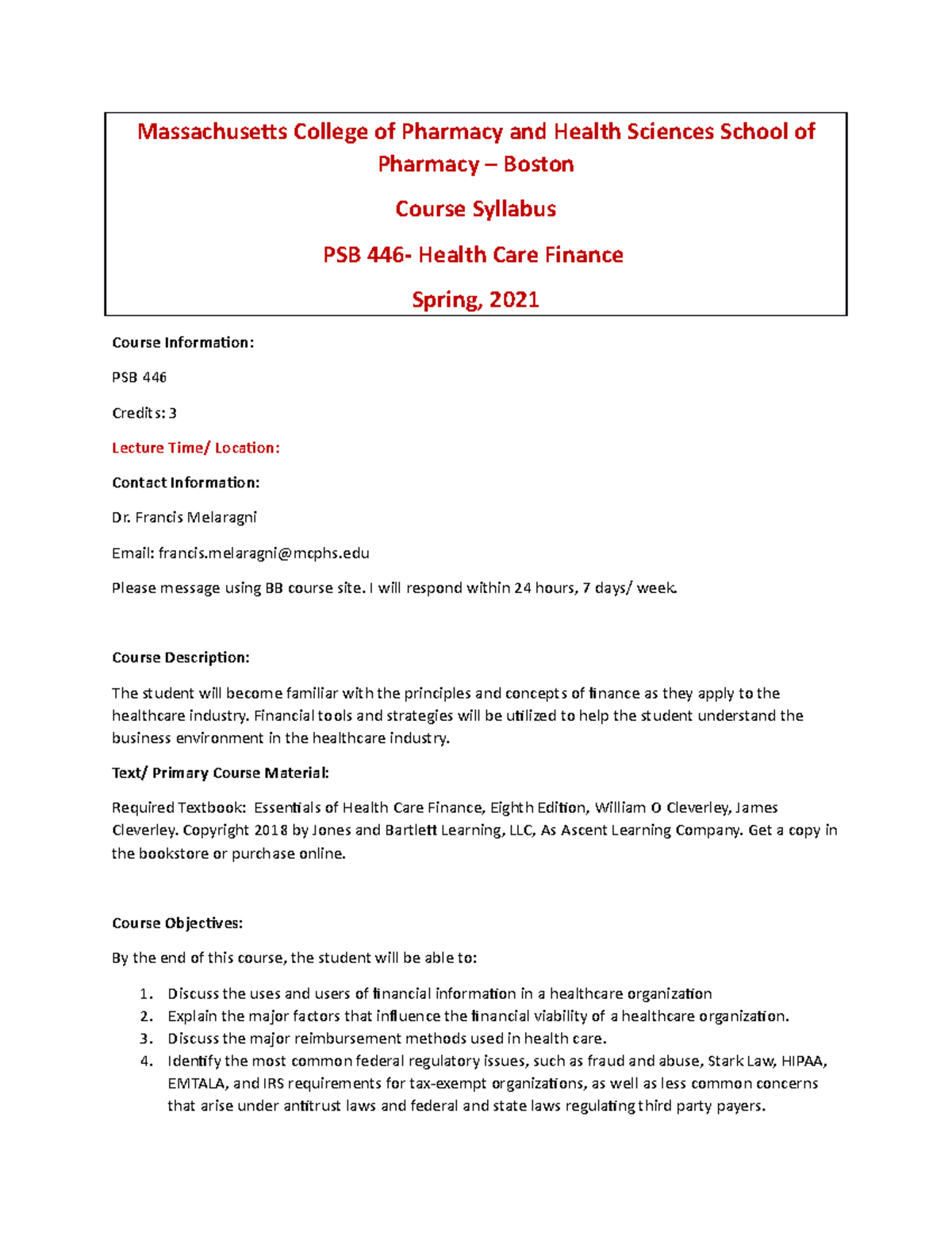 PSB 446. Sp. 21 v1 - Practice Exam Material - Massachusetts College of ...