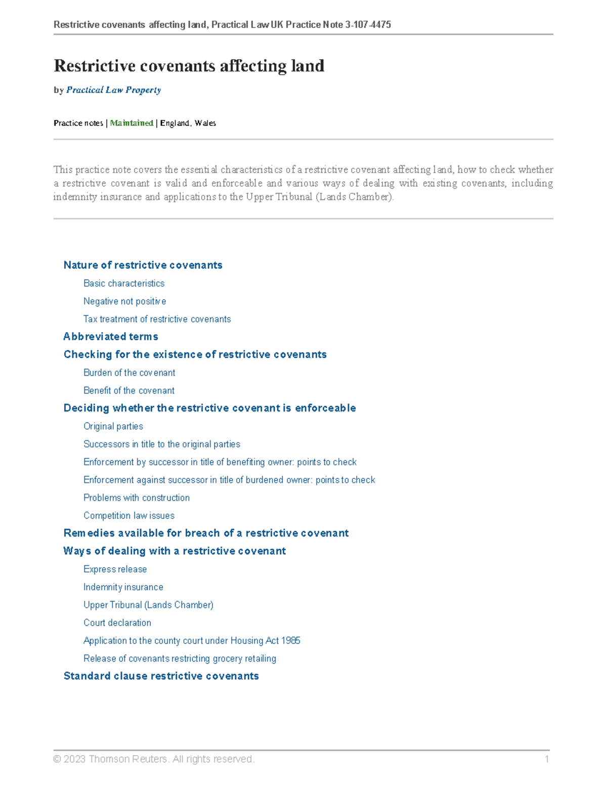 Restrictive covenants affecting land - Nature of restrictive covenants ...